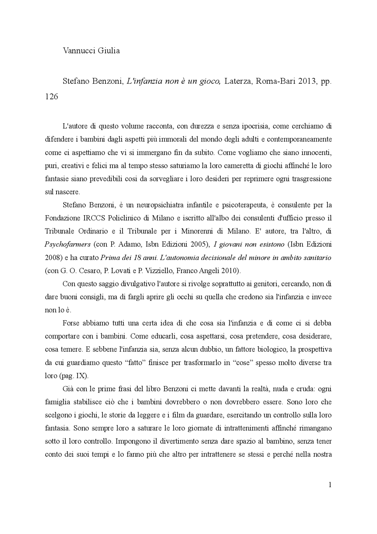 Linfanzia Non è Un Gioco Docsity