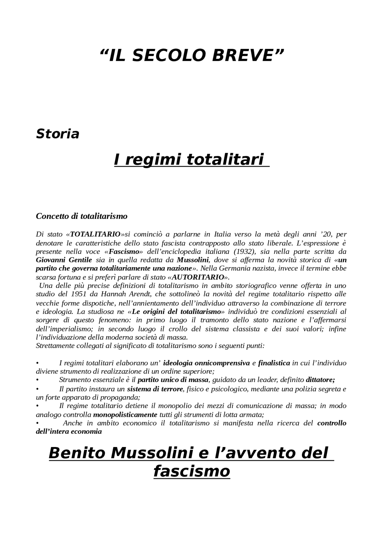 Il Secolo Breve Appunti Docsity