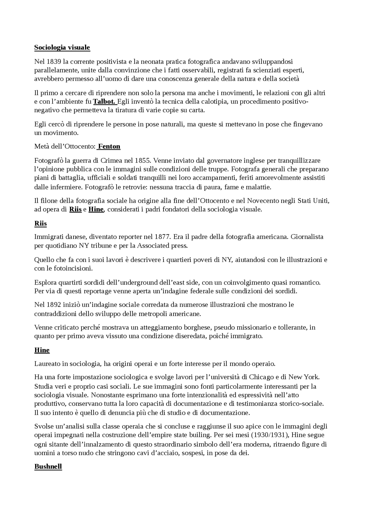 Riassunti Sociologia Visuale Docsity