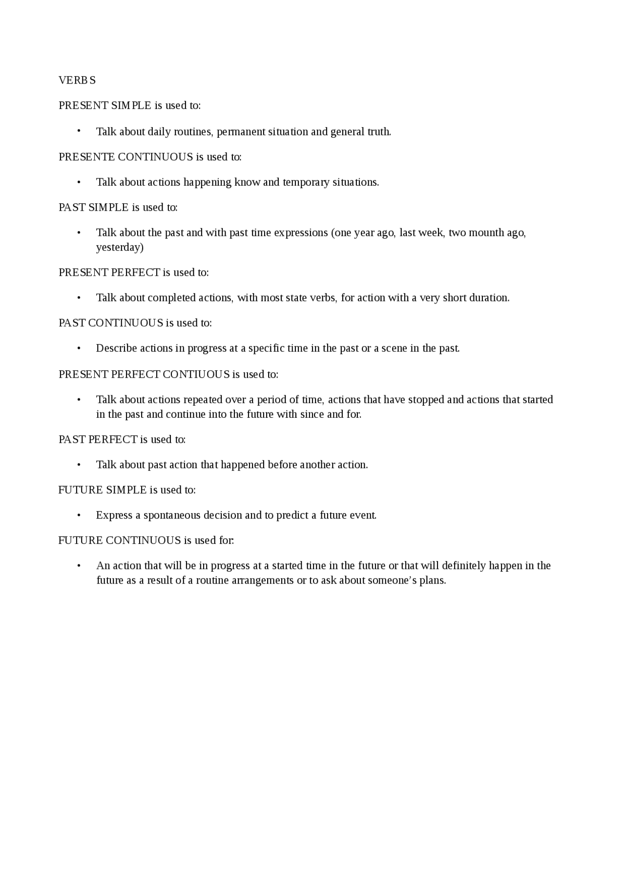 Tempi Verbali Principali In Inglese Docsity