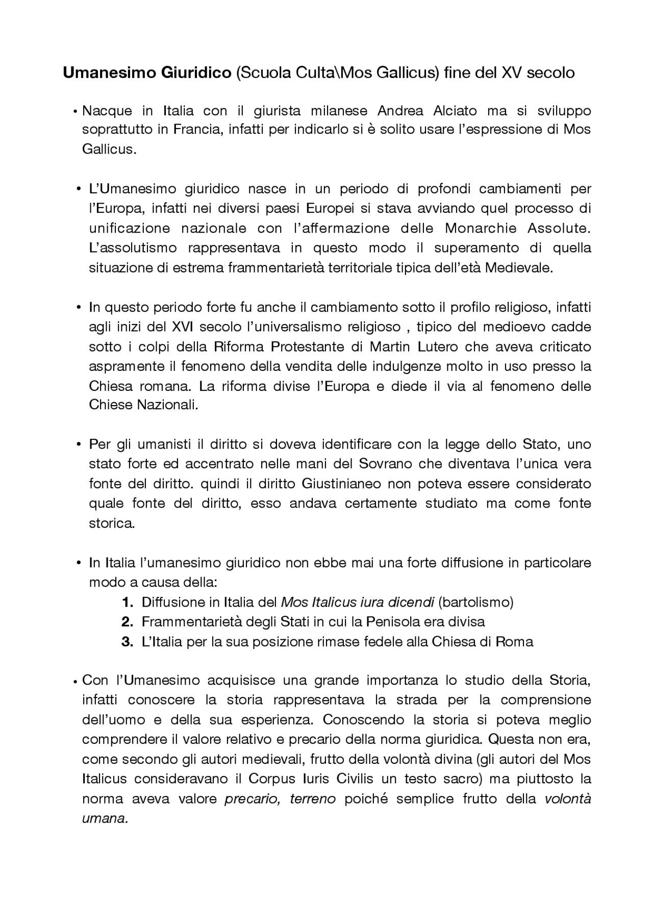 Riassunto Umanesimo Giuridico Pegaso Docsity