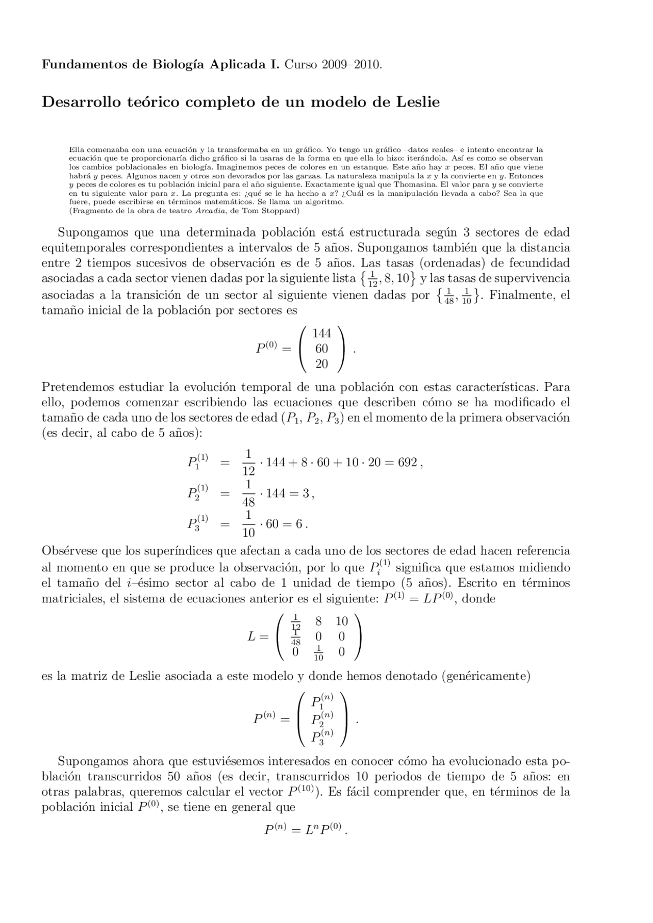 CÓMO DESARROLLAR UNA MATRIZ DE LESLIE - Docsity