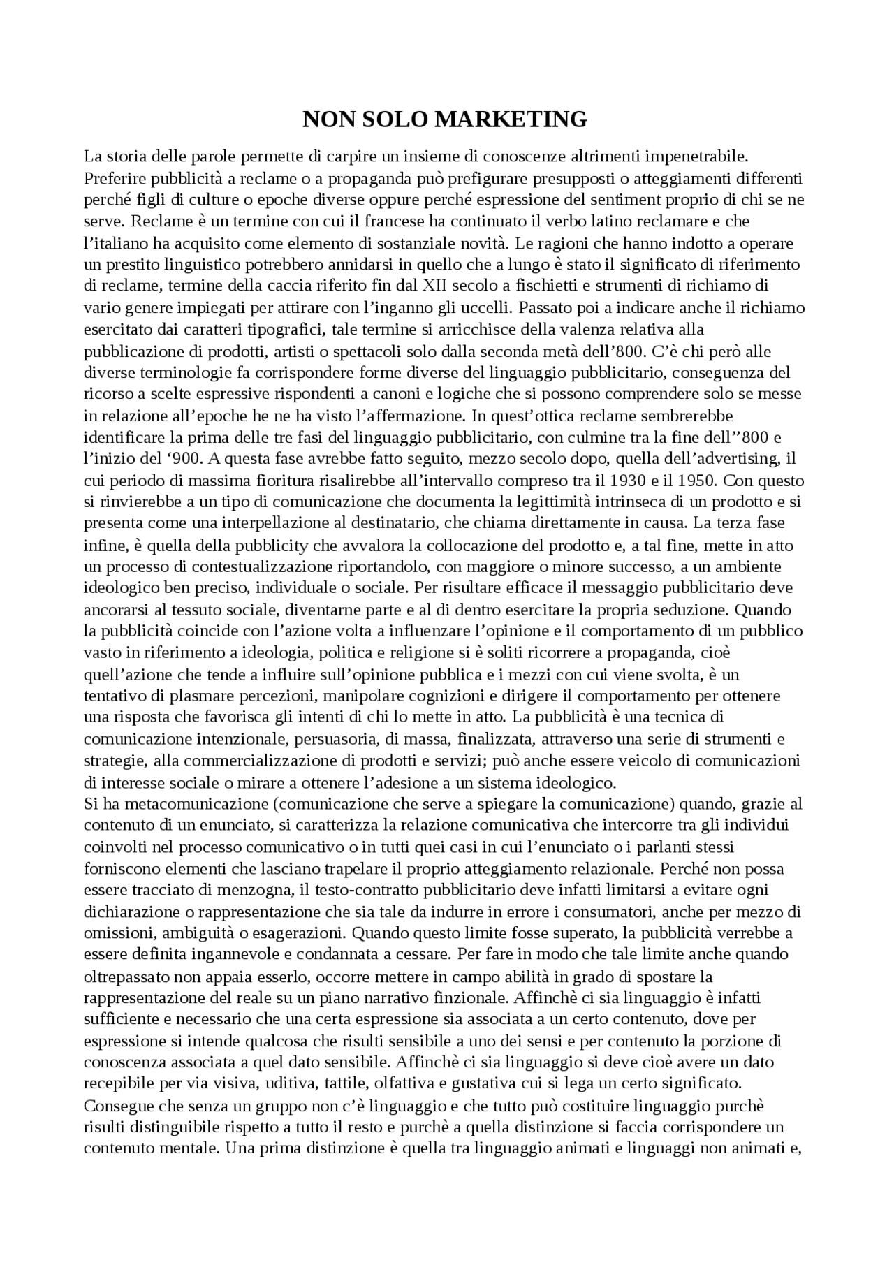 Non Solo Marketing Linguistica Docsity