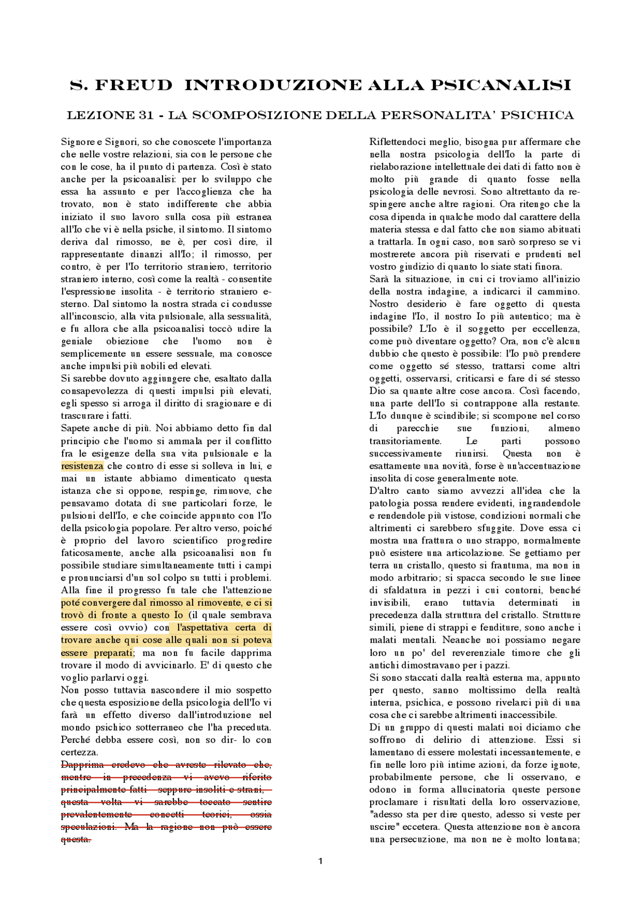 Introduzione Alla Psicoanalisi Docsity