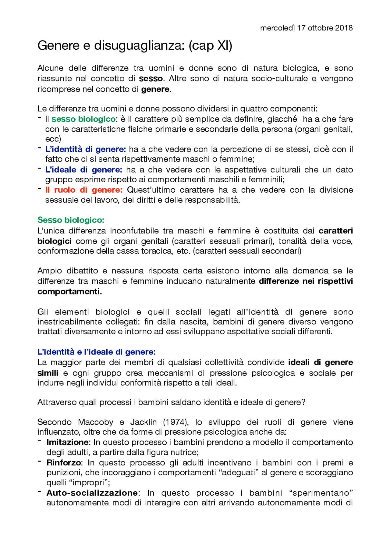 Capitolo 11 Genere E Disuguaglianza Appunti Di Sociologia Docsity