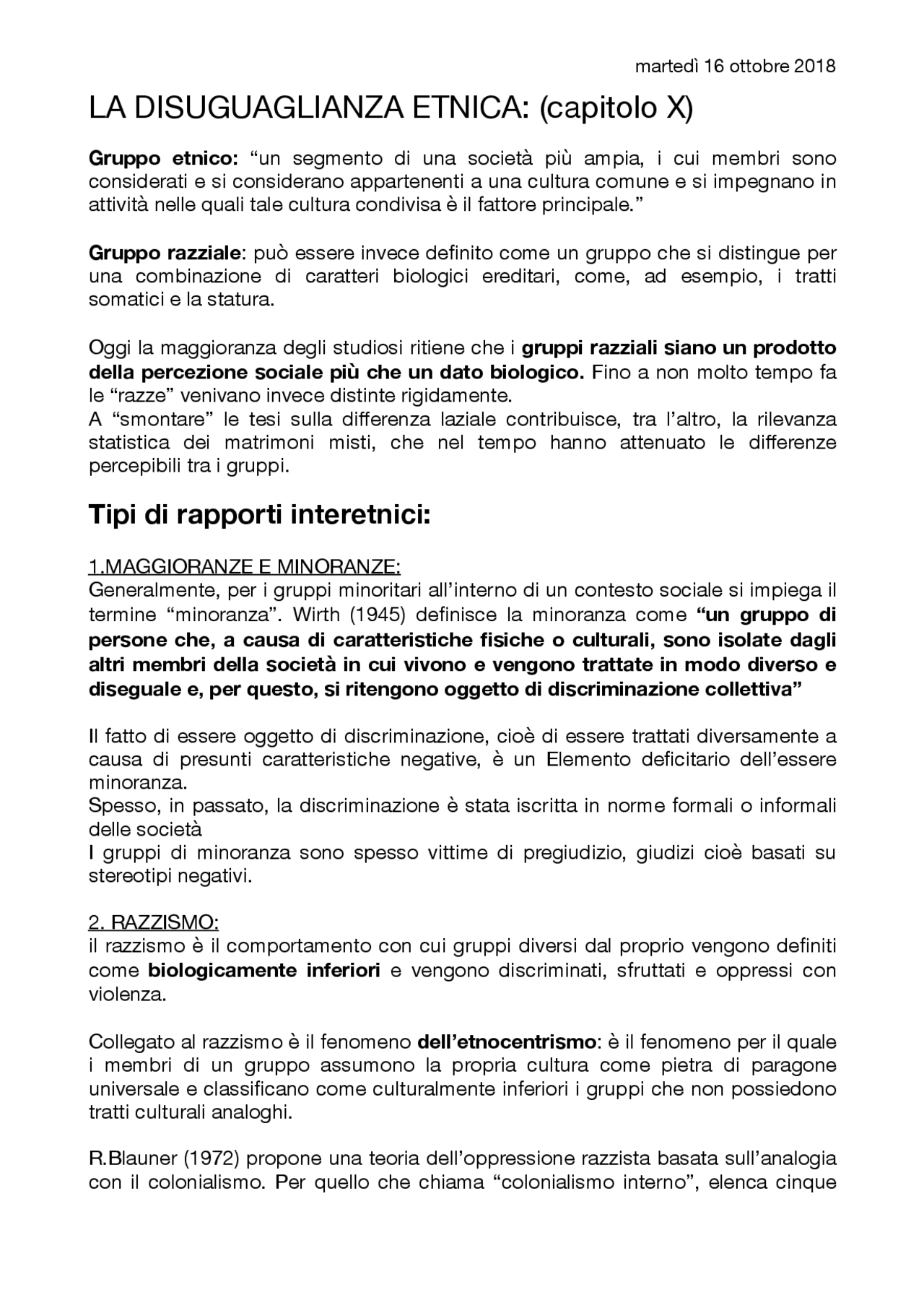Capitolo 10 La Disuguaglianza Etnica Docsity