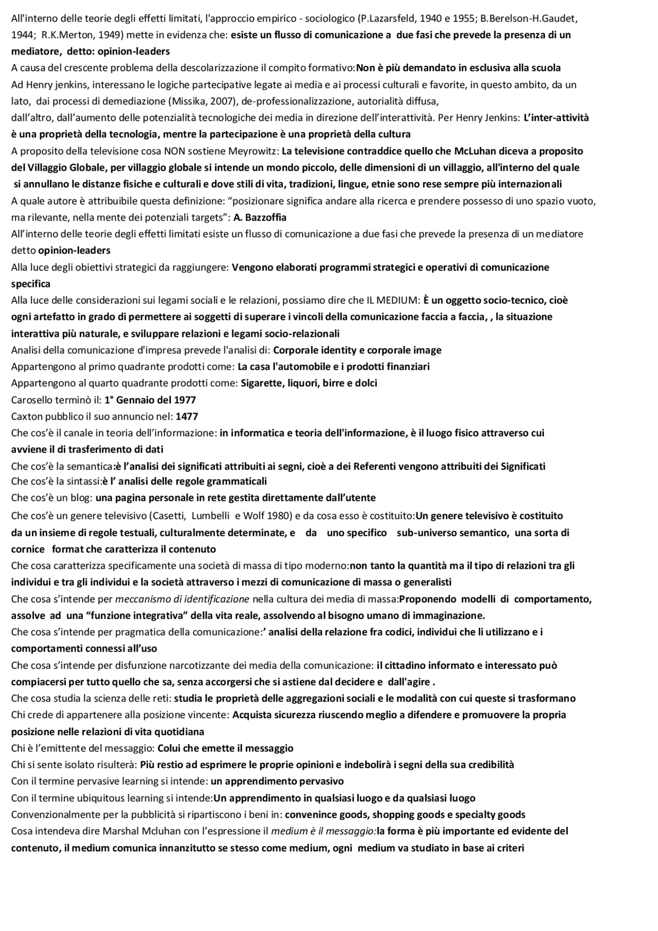 Test Teorie E Tecniche Della Comunicazione Di Massa Docsity