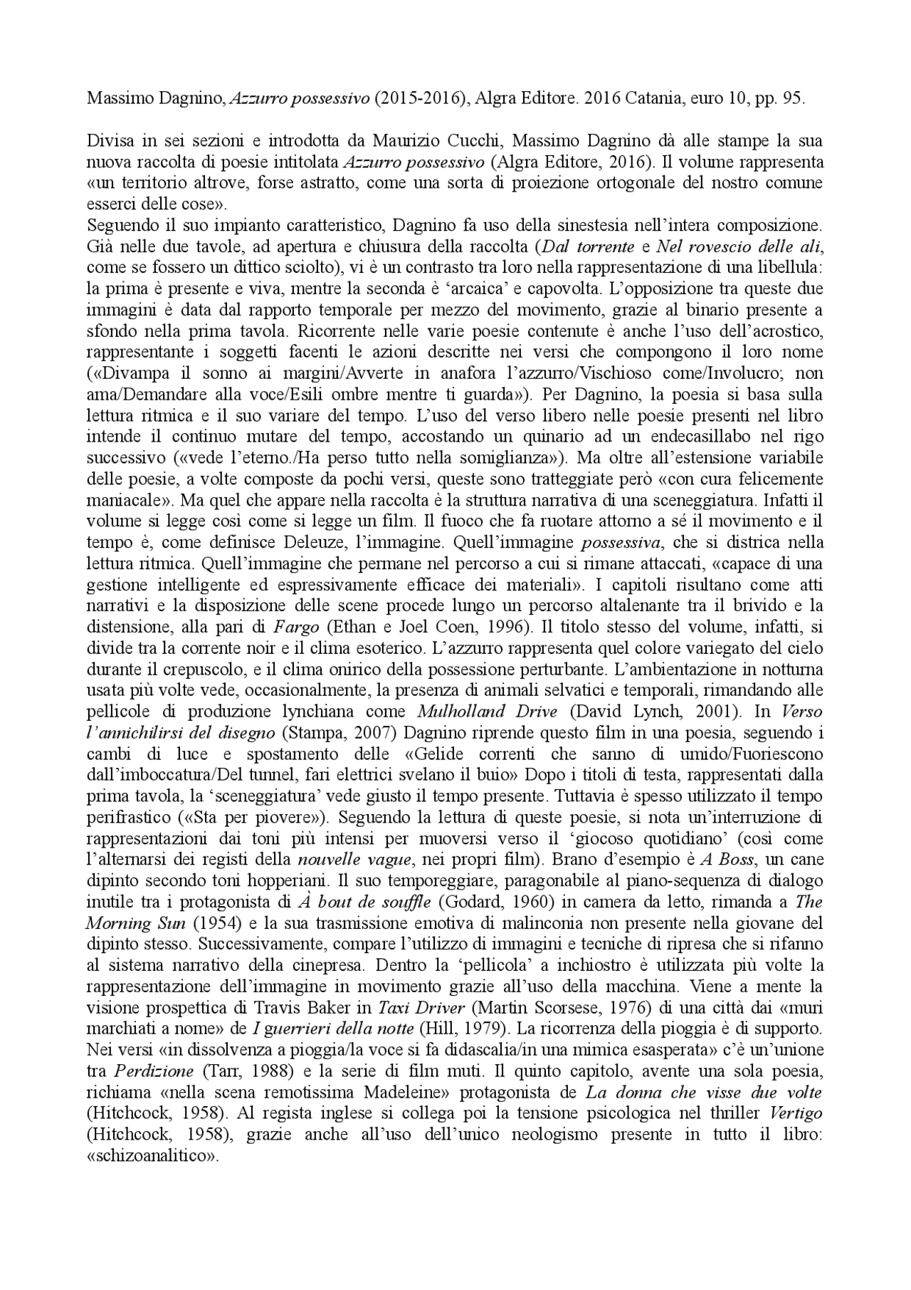 Massimo Dagnino Azzurro Possessivo Docsity