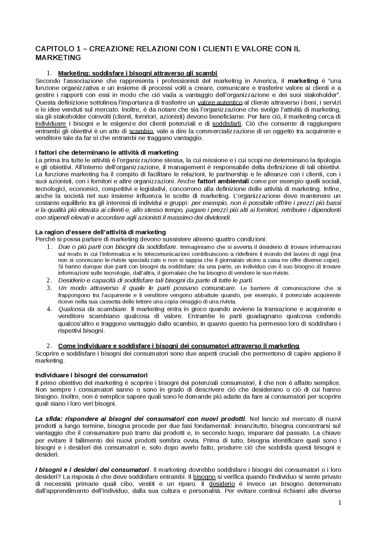 Riassunto Libro Marketing Docsity