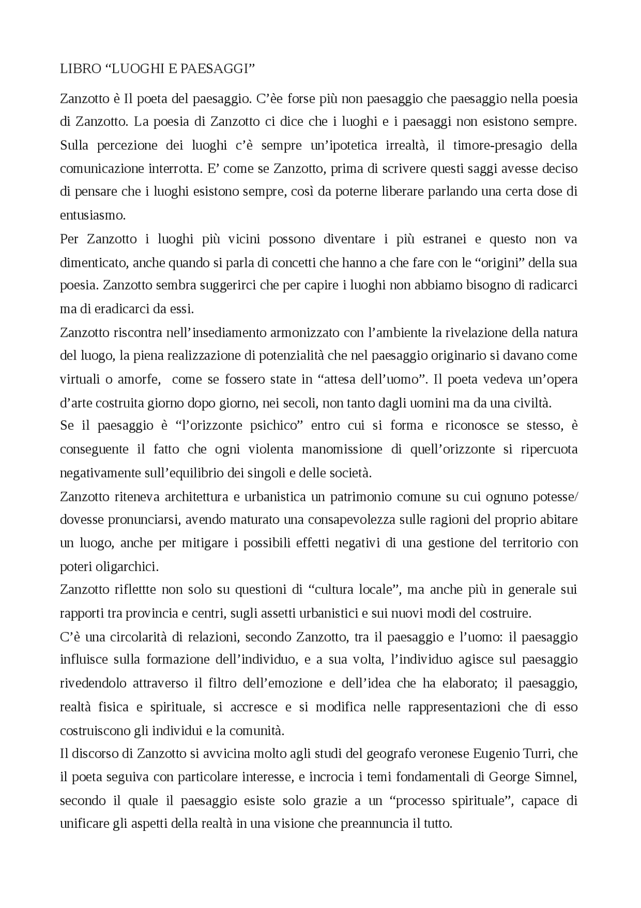 Luoghi E Paesaggi Zanzotto Docsity
