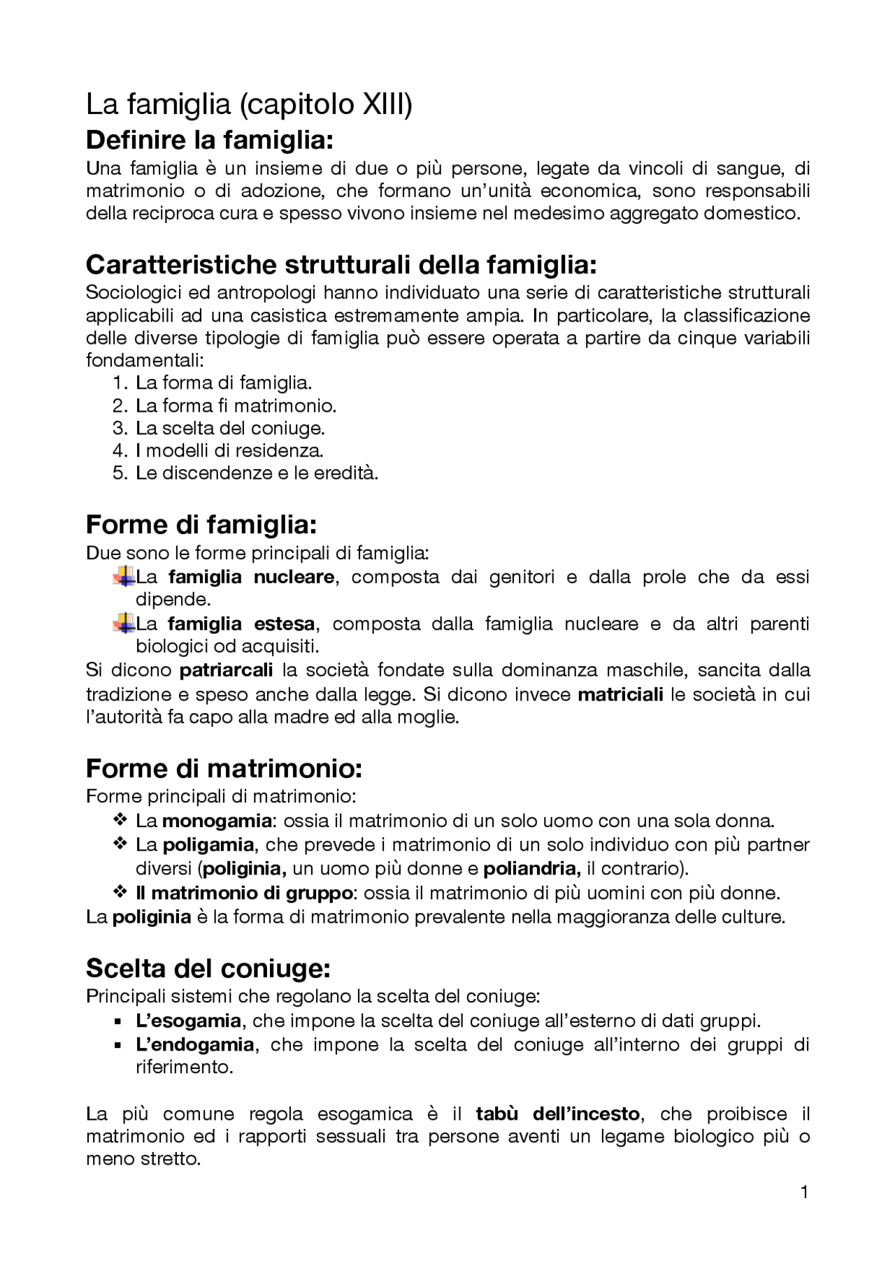 Capitolo 13 La Famiglia Docsity