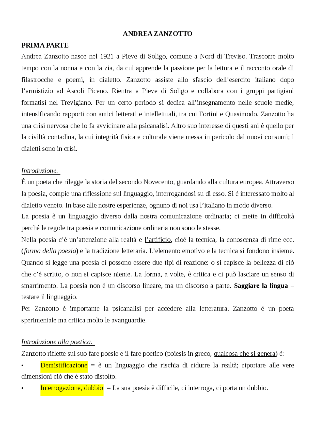 Andrea Zanzotto Poeta 900 Docsity