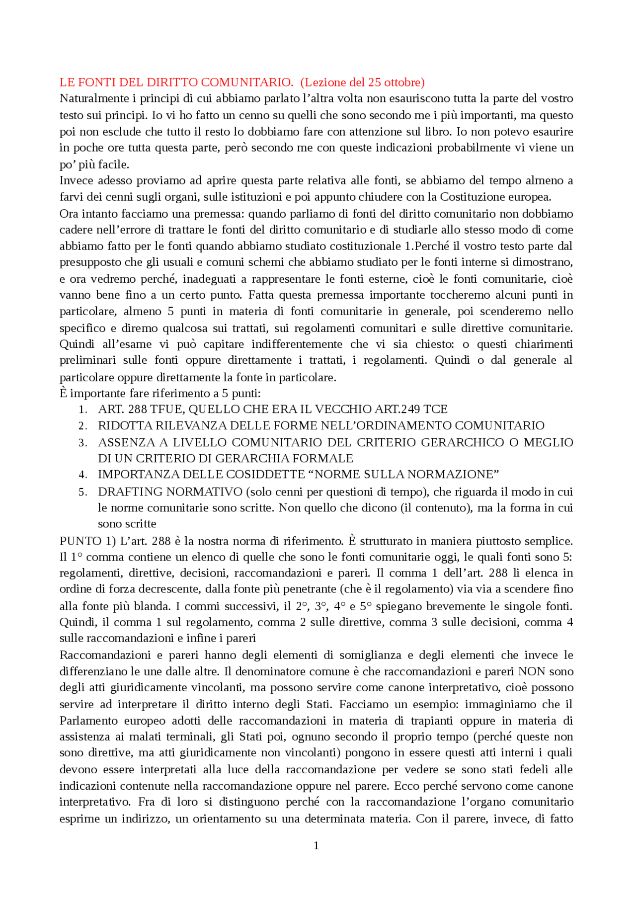 Fonti del diritto comunitario - Docsity