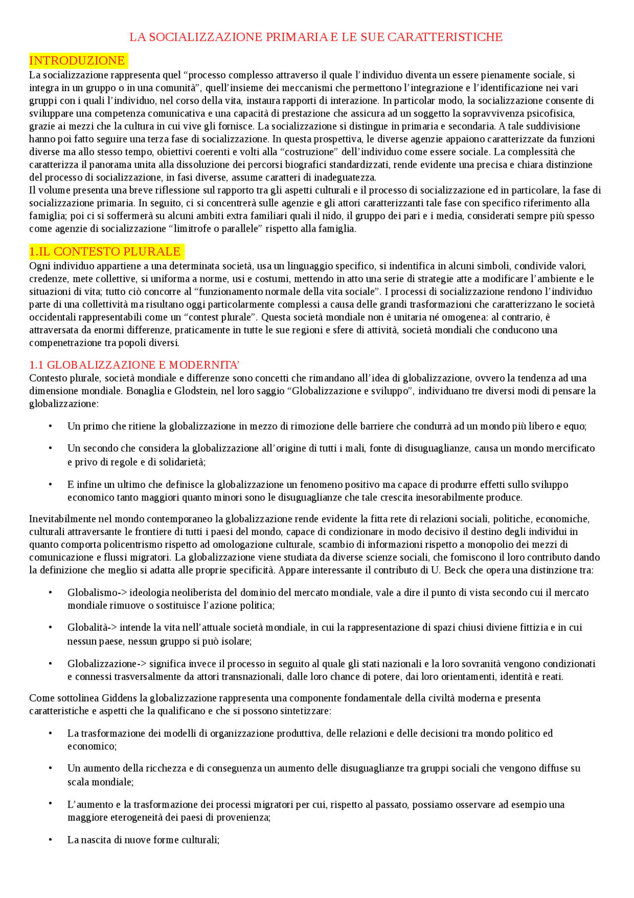 La Socializzazione Primaria E Le Sue Caratteristiche Docsity