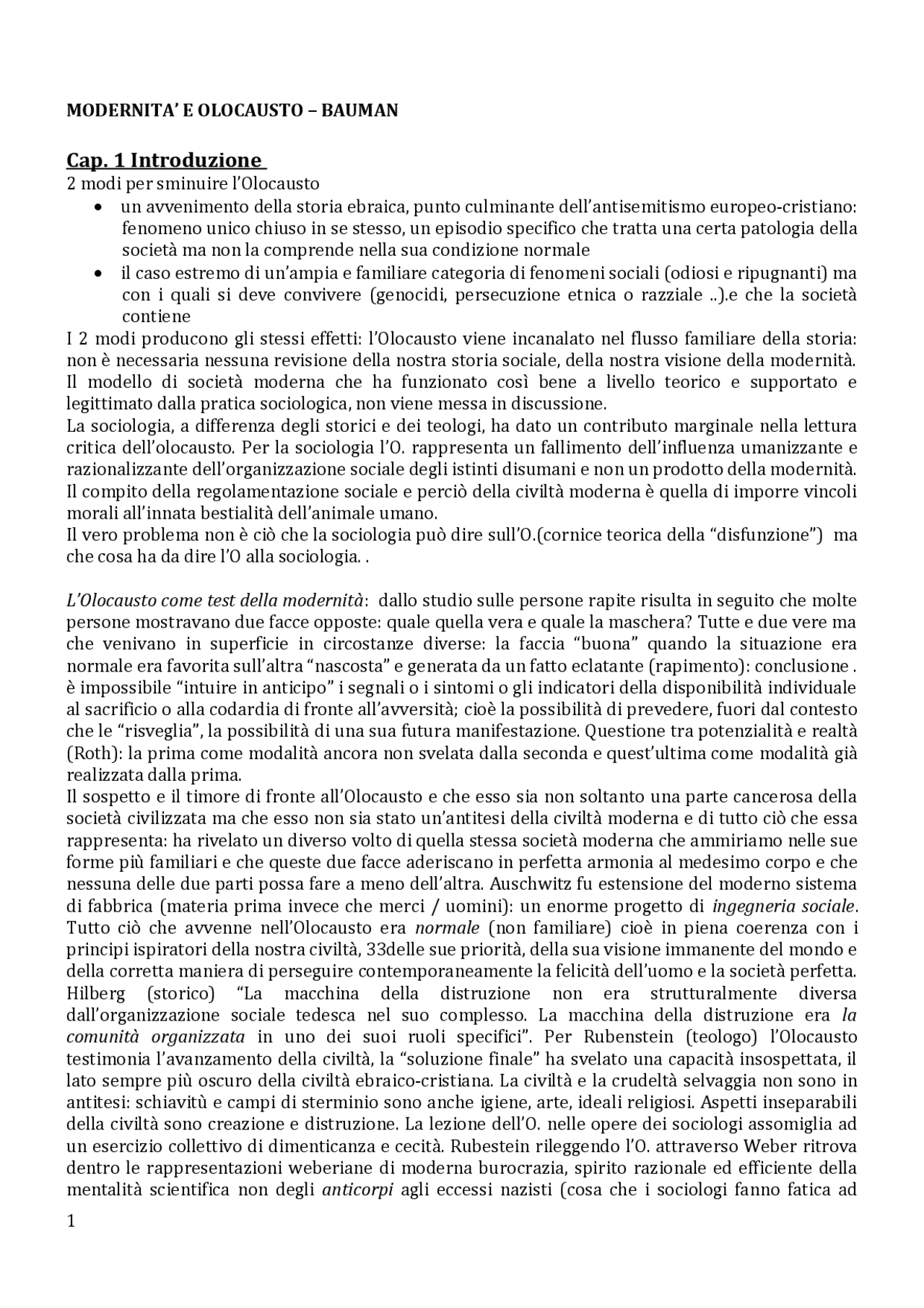 Modernità E Olocausto Docsity