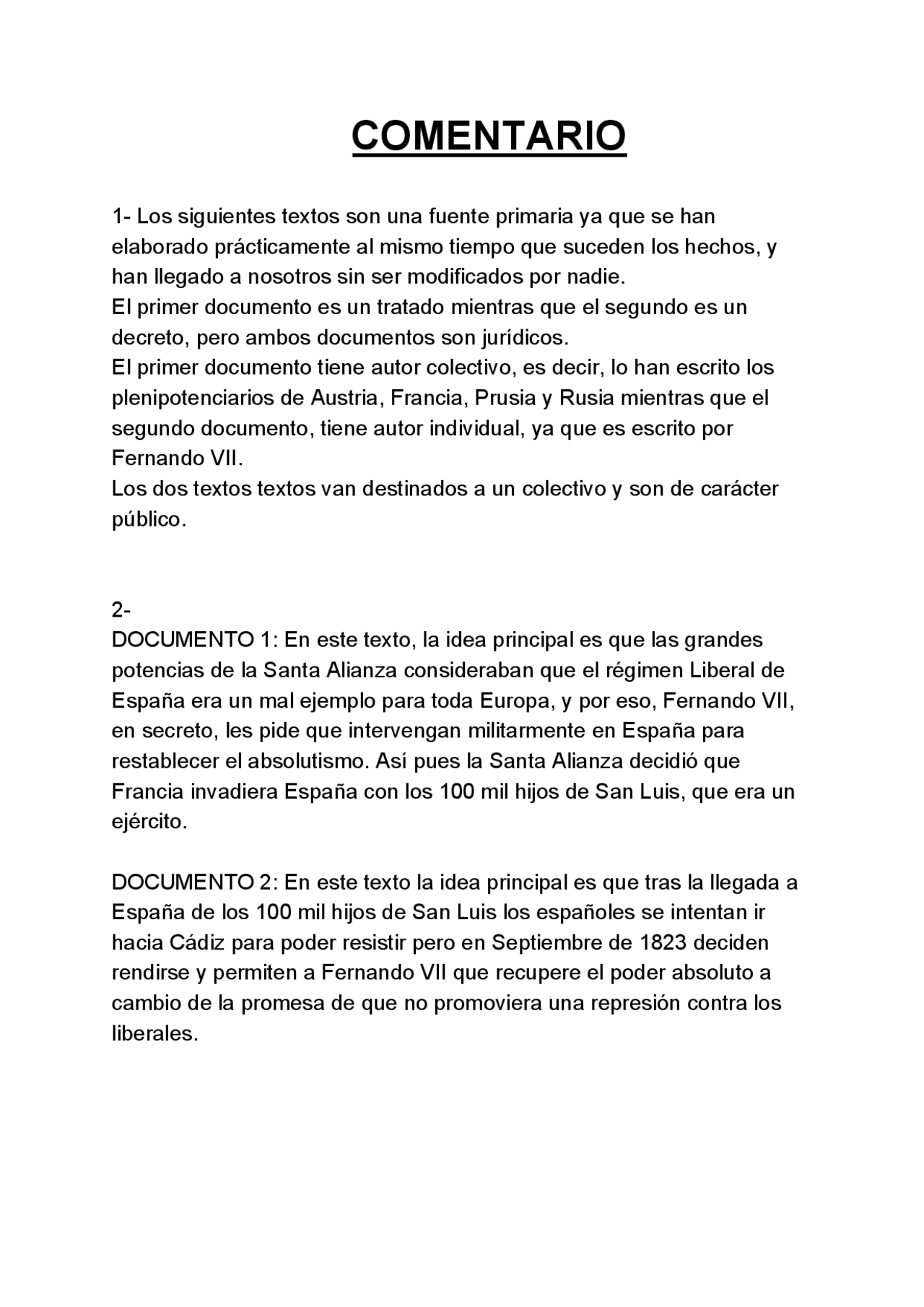 Comentario Texto Historia De España Docsity