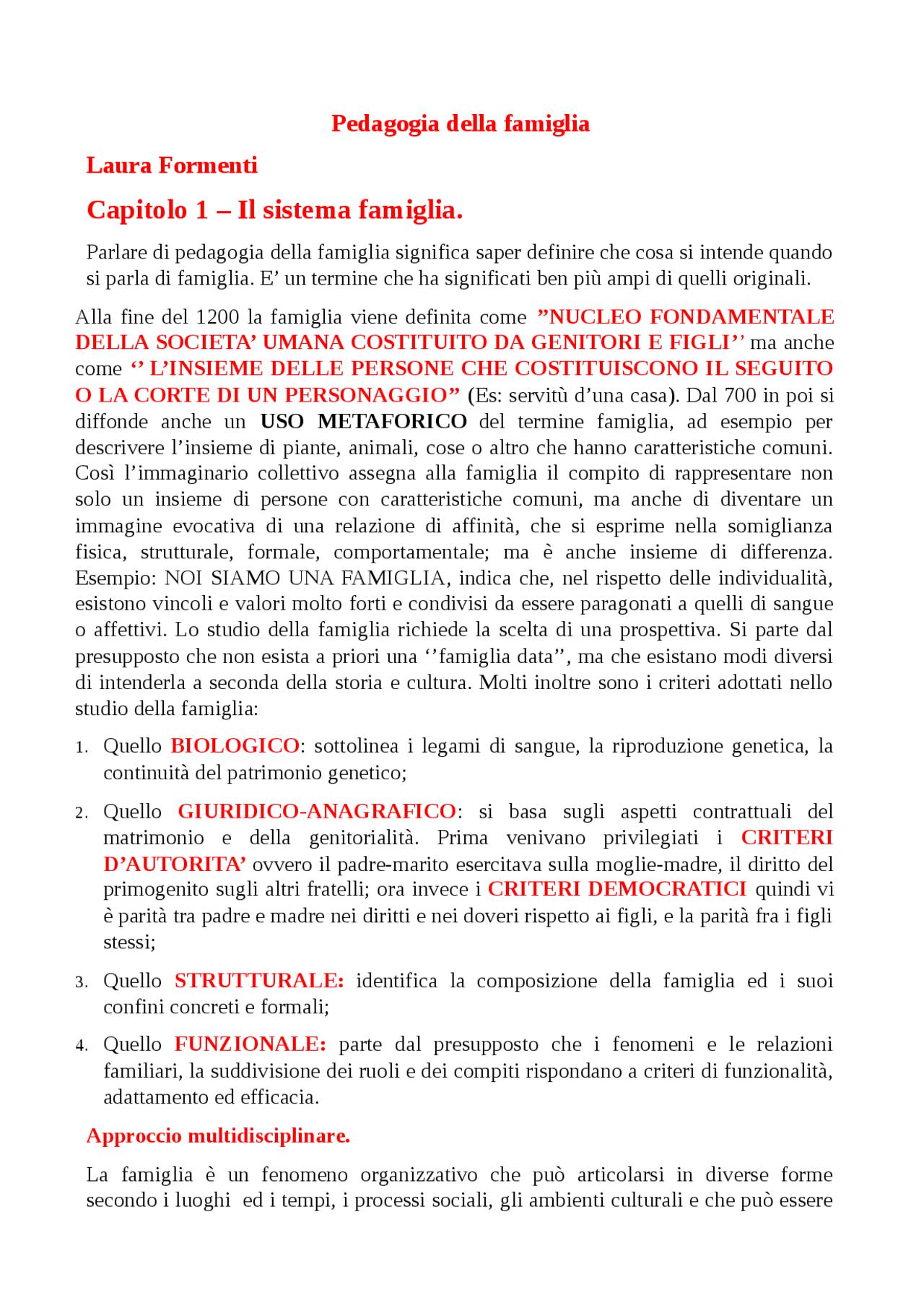 Il Sistema Famiglia Docsity