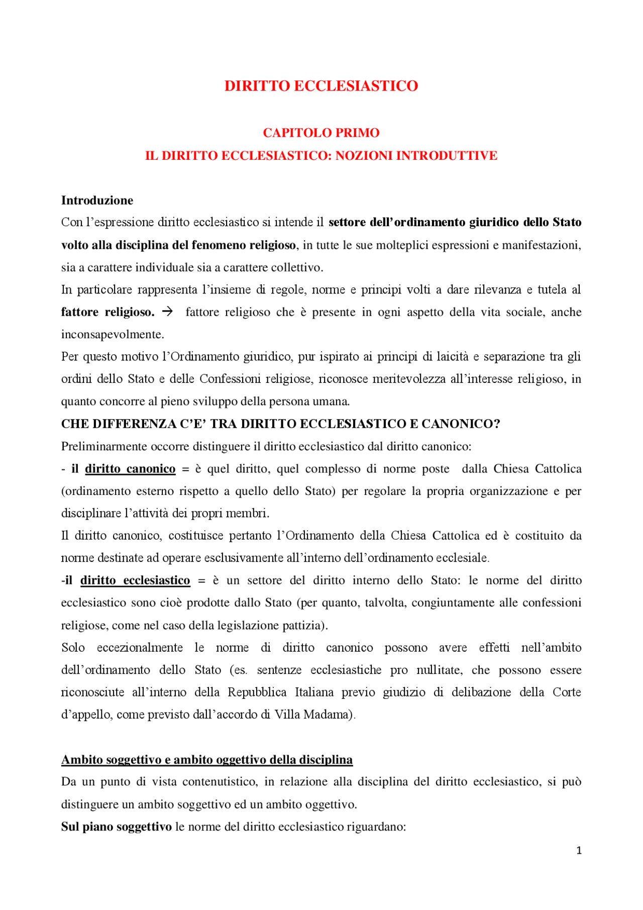 Riassunti Diritto Ecclesiastico 2018 Docsity
