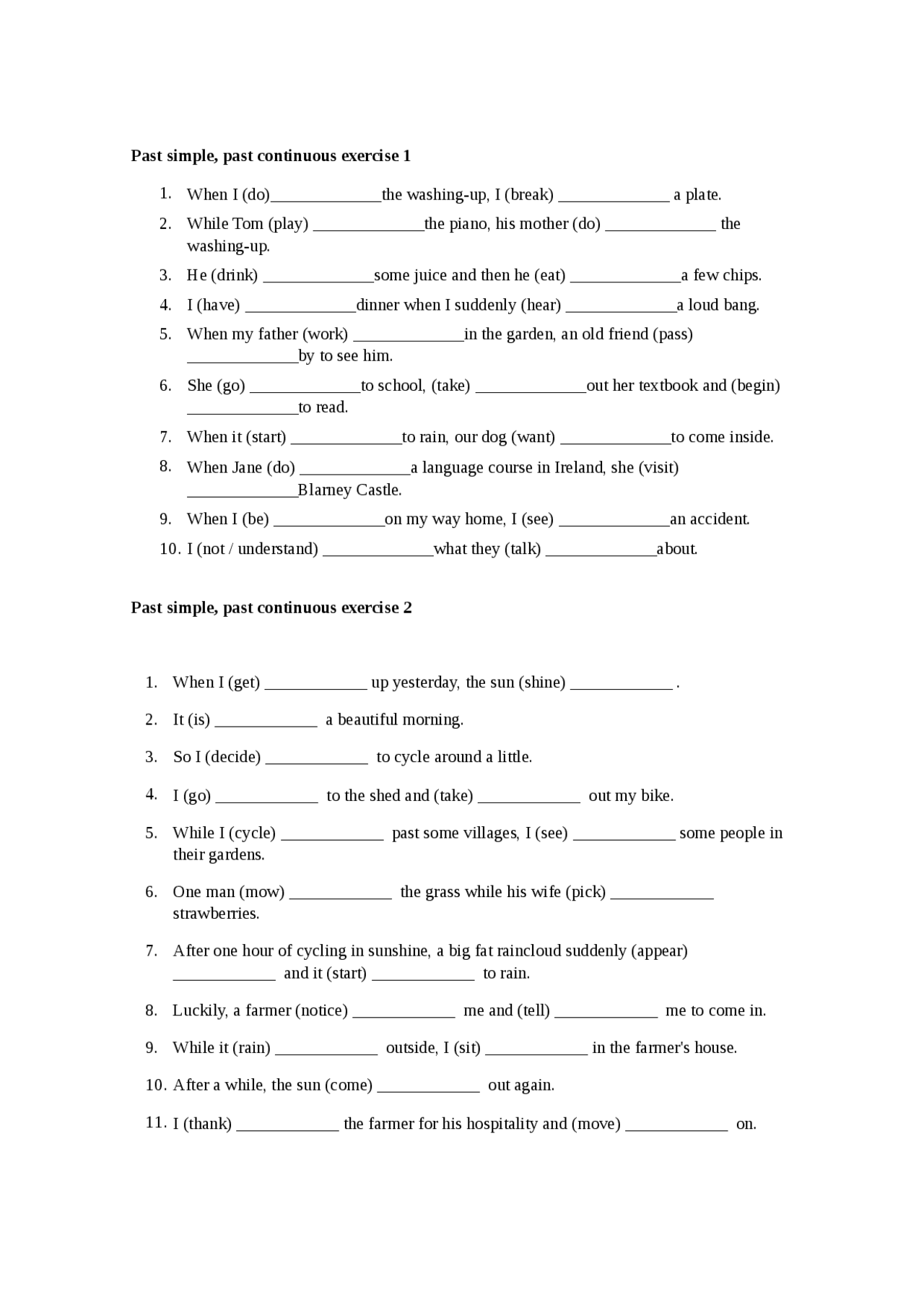 Ejercicios de past simple y past continuous - Docsity