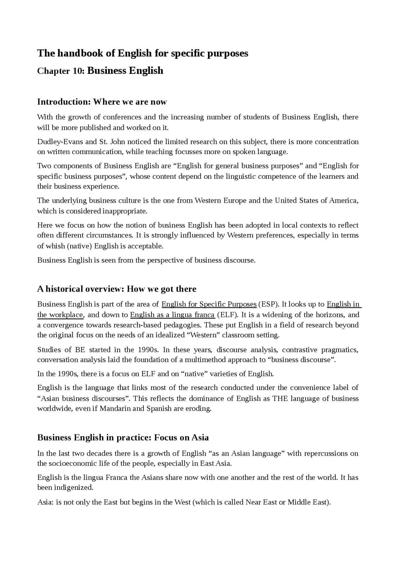 Riassunto The Handbook Of English For Specific Purposes Docsity