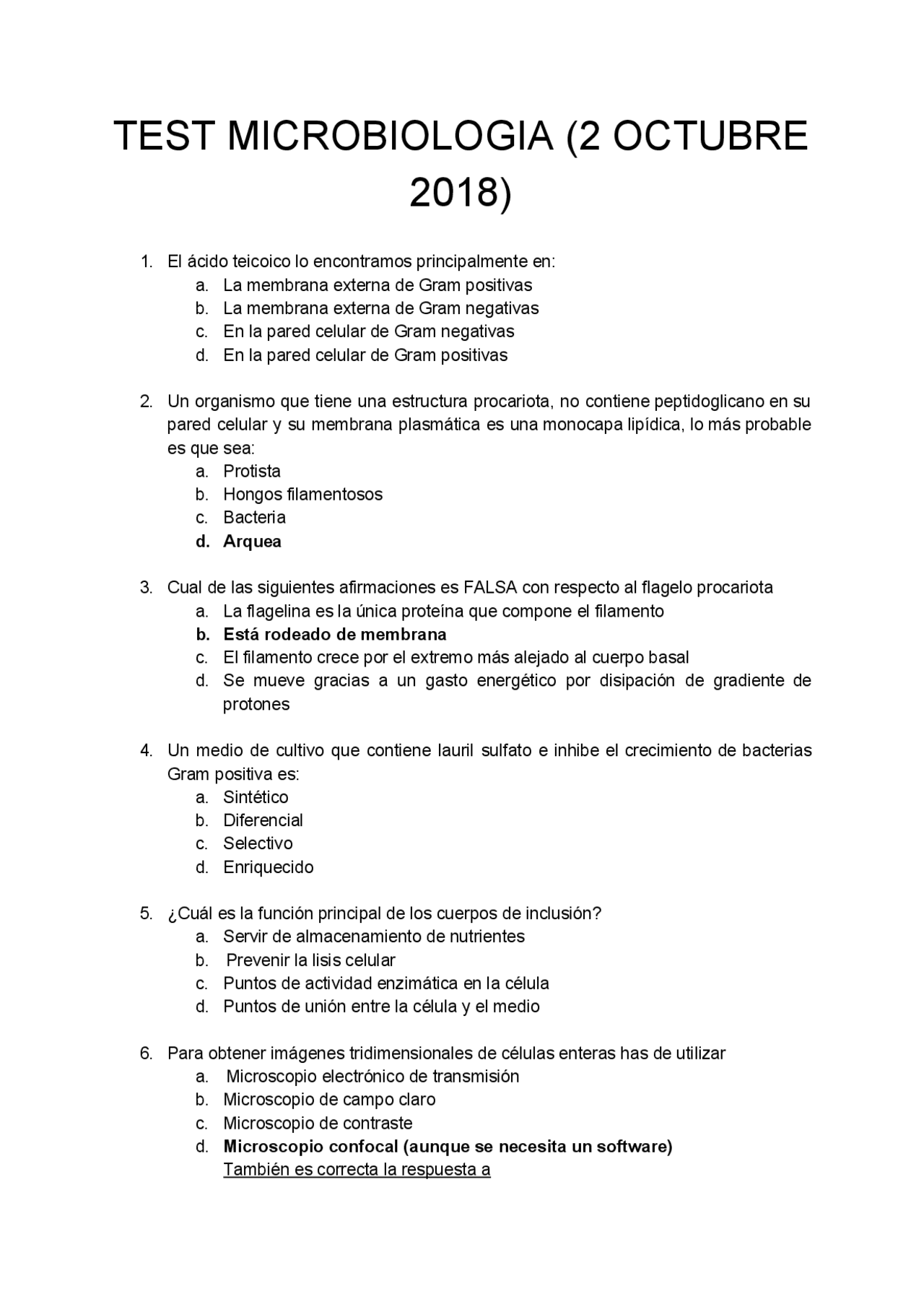 Test Microbiología 1 Docsity