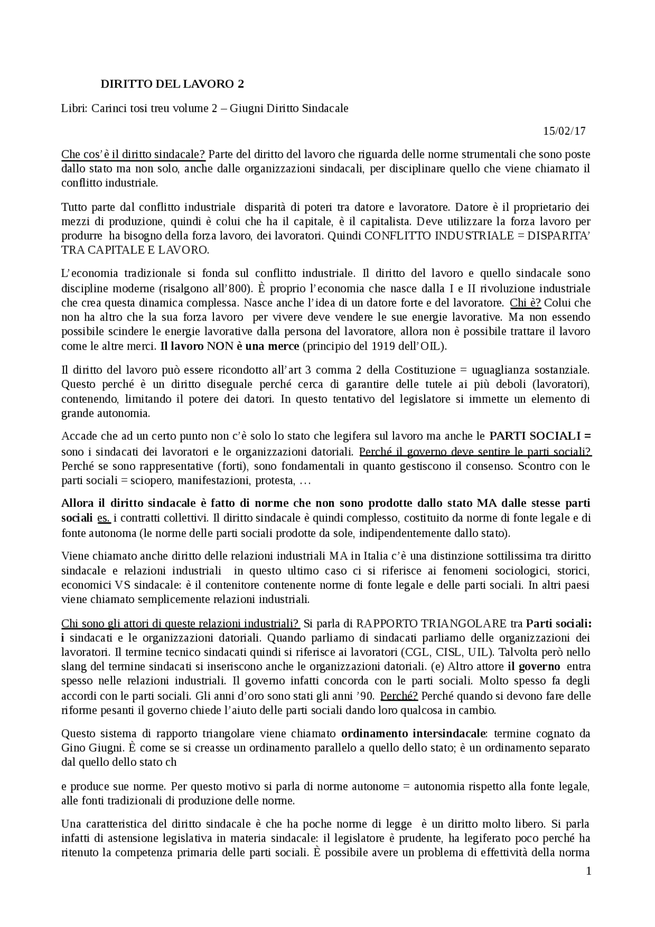 Appunti Diritto Sindacale Docsity
