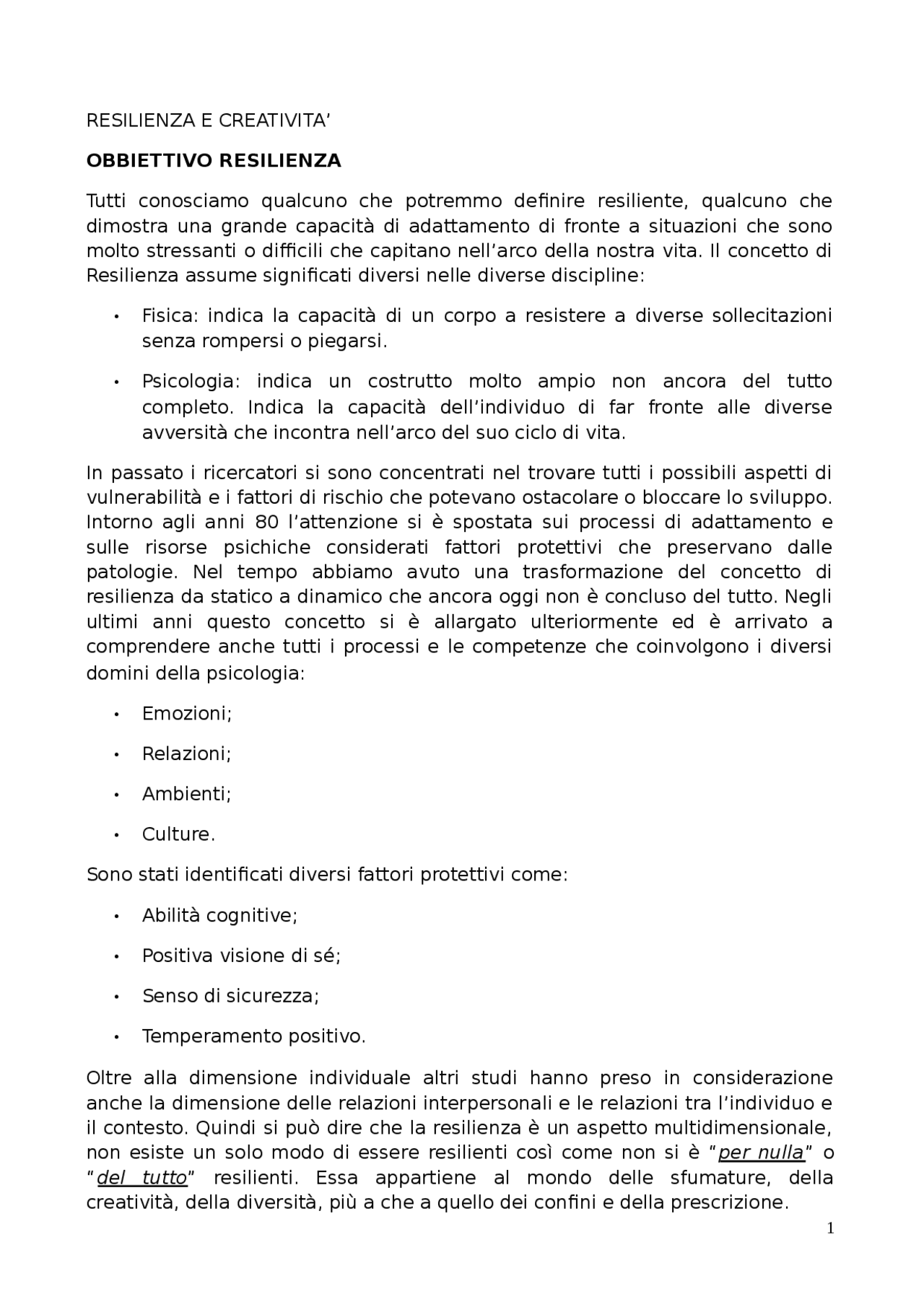 Resilienza E Creatività Docsity