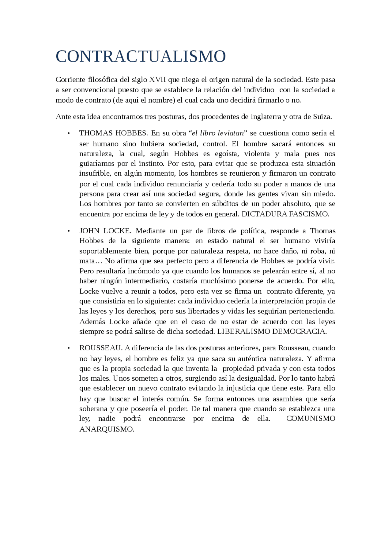Historia De La Filosofía Contractualismo Docsity