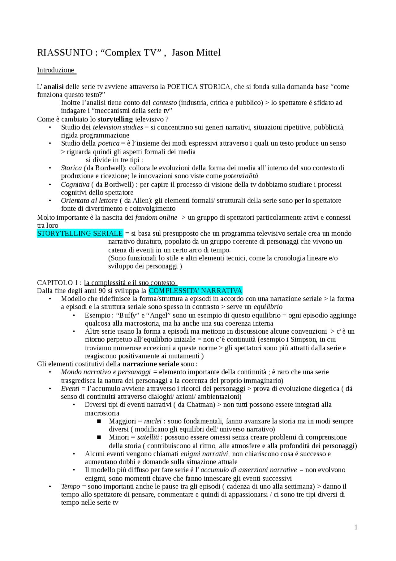 Riassunto Libro Complex Tv Docsity