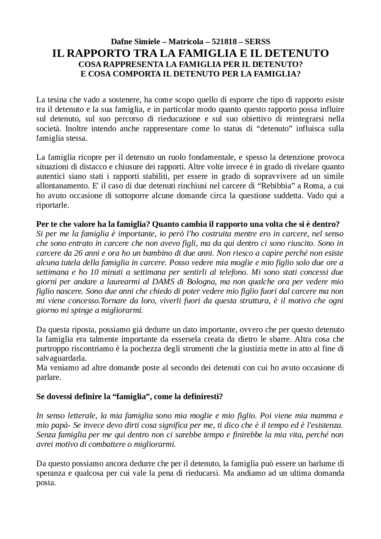 Tesina Interviste Ai Detenuti Docsity