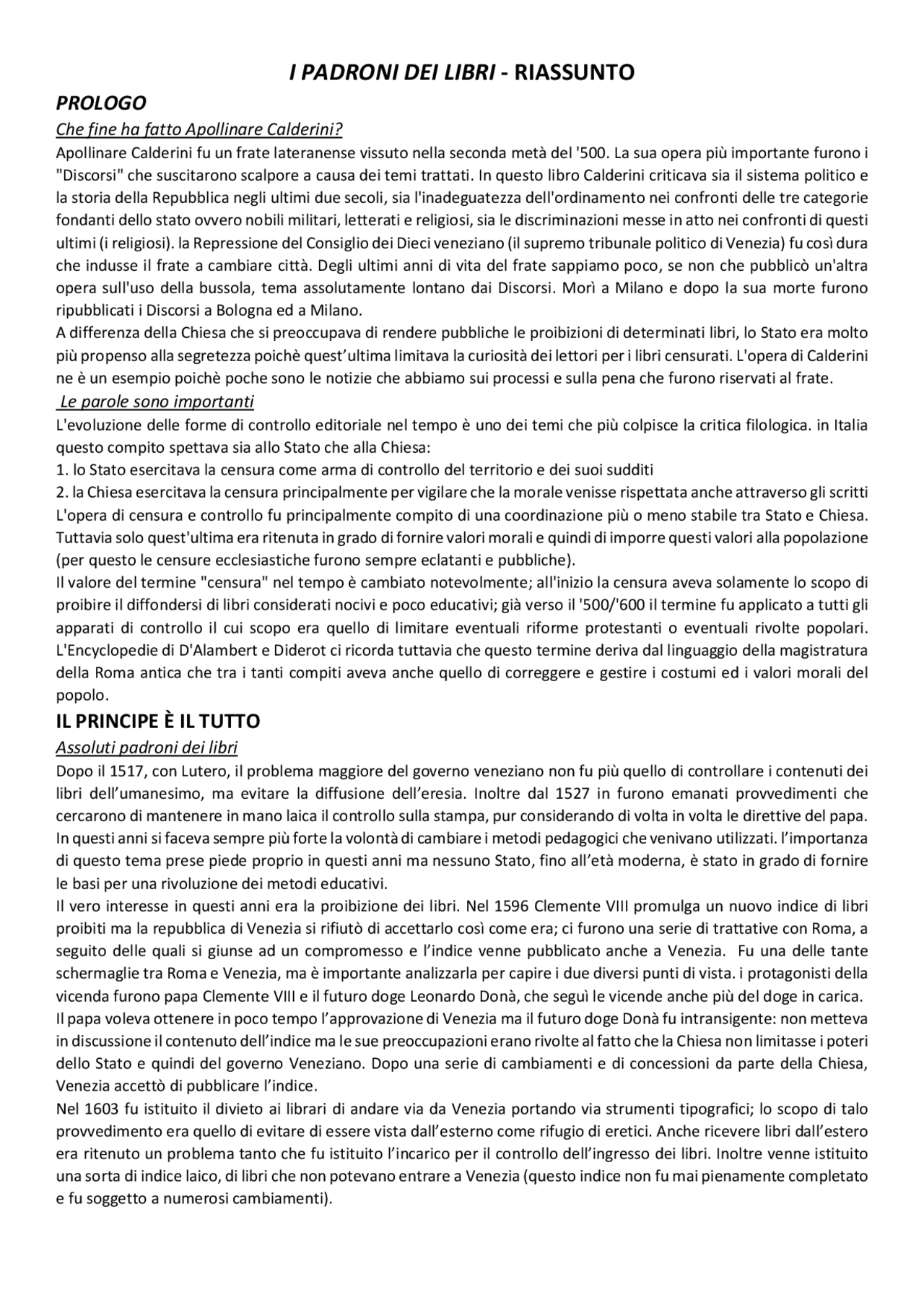 Riassunto De I Padroni Dei Libri Di Mario Infelise Docsity