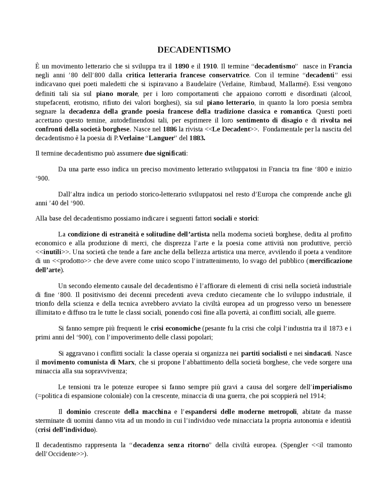 Il Decadentismo Il Piacere Dei Testi Docsity