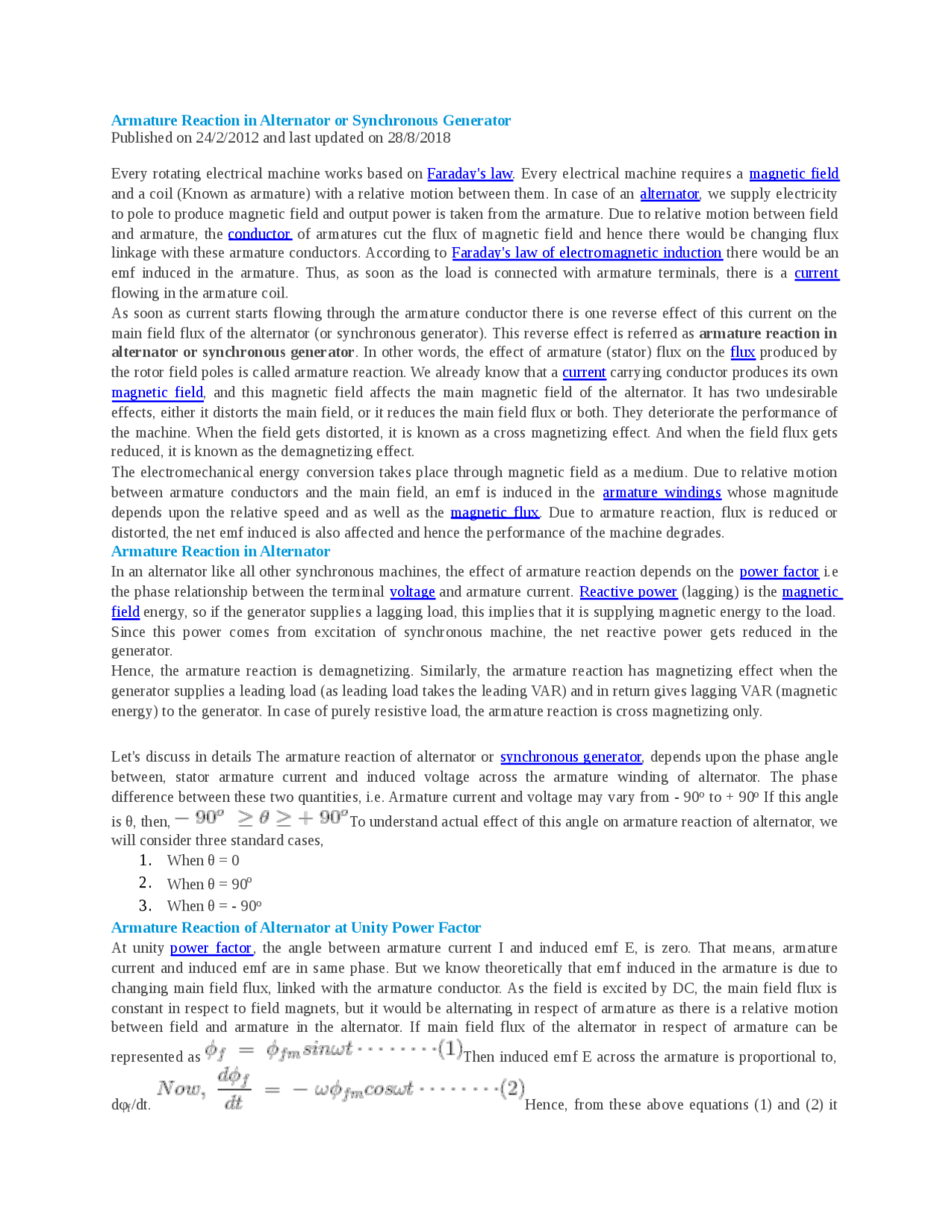 Armature Reaction In Alternator Or Synchronous Generator Docsity