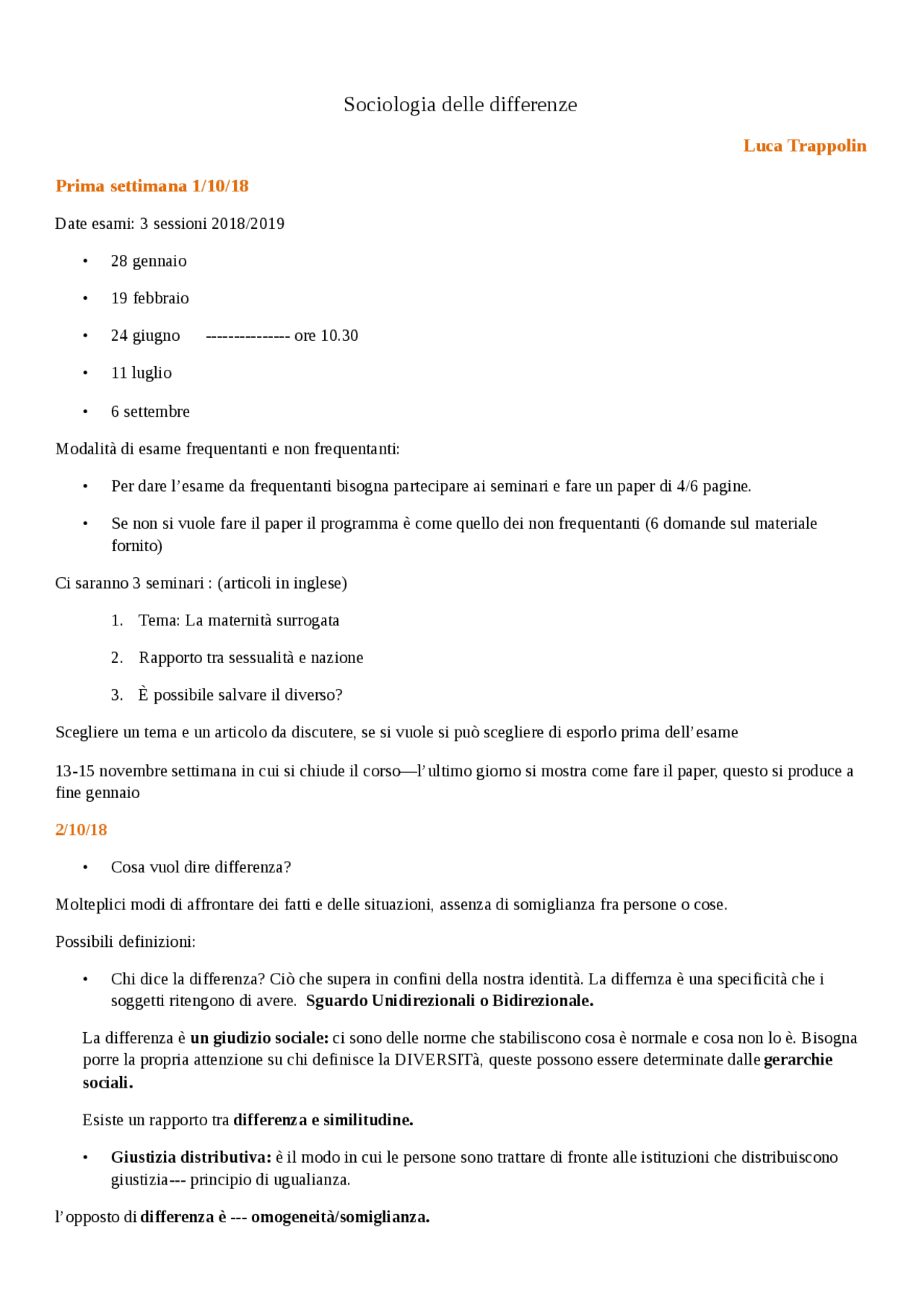 Appunti Sociologia Delle Differenze Docsity