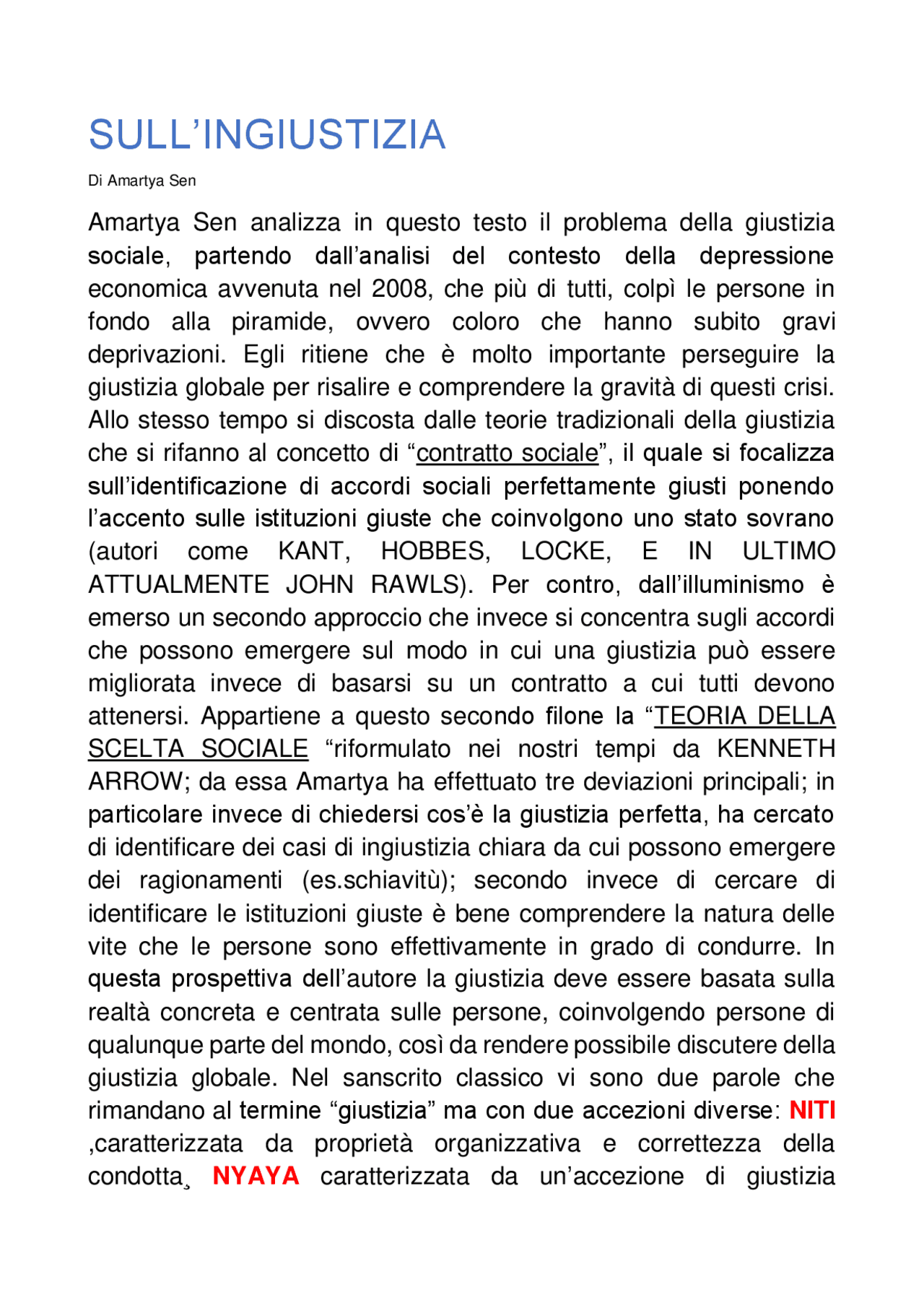 Sullingiustizia Di Amartya Sen Docsity