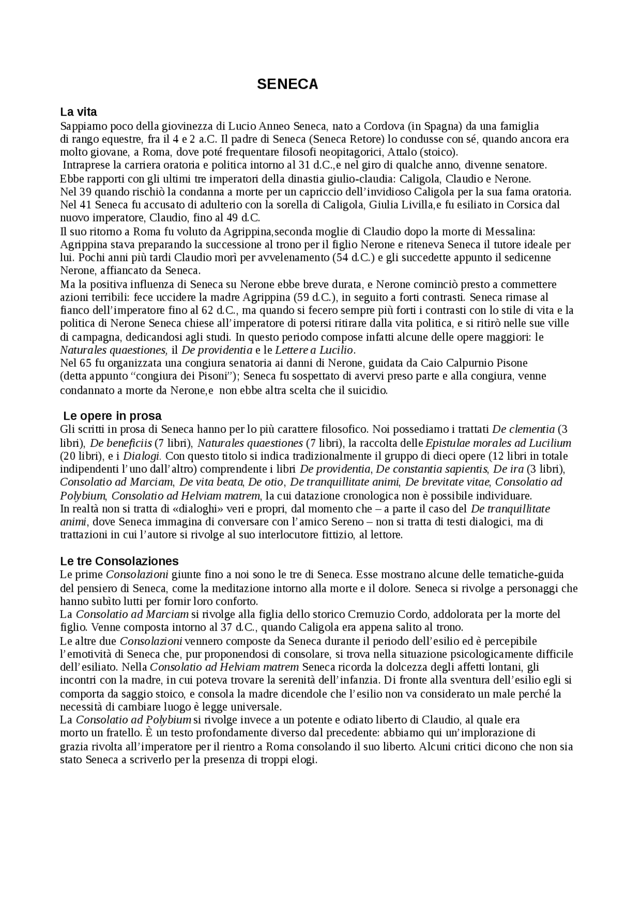 Seneca e opere importanti - Docsity