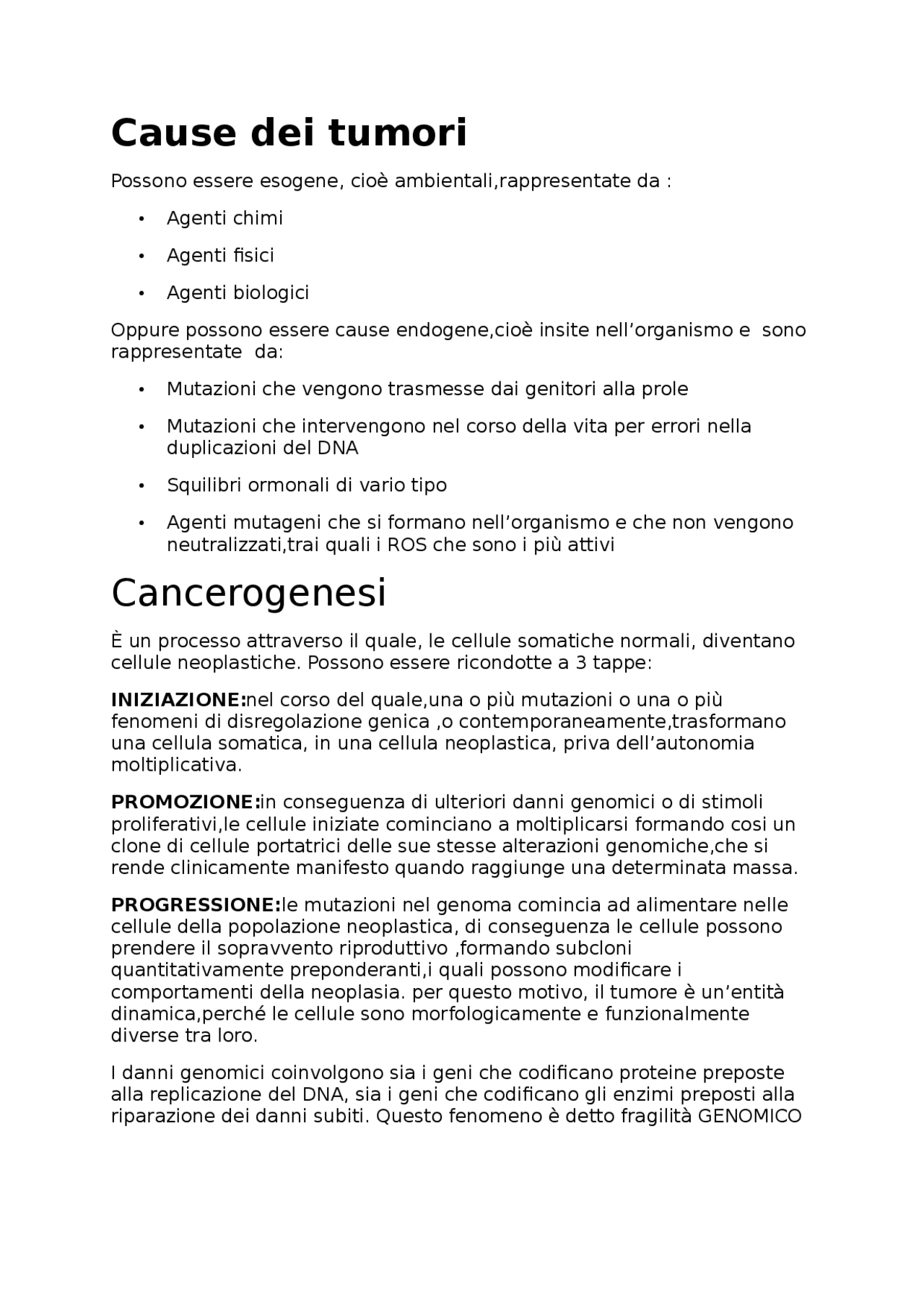 Tumori E Le Loro Caratteristiche Docsity