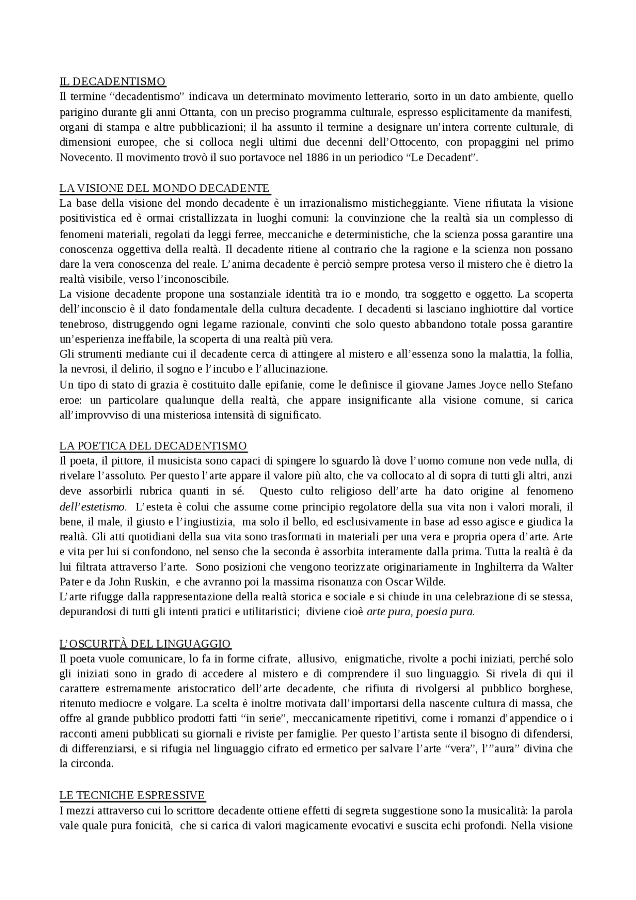 Il Decadentismo E Baudelaire Docsity
