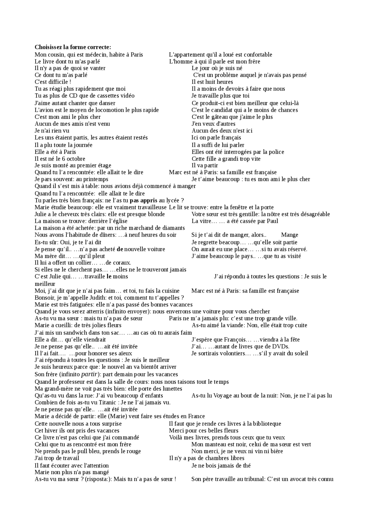 Test Autovalutazione Francese Prove Desame Di Lingua Francese Docsity