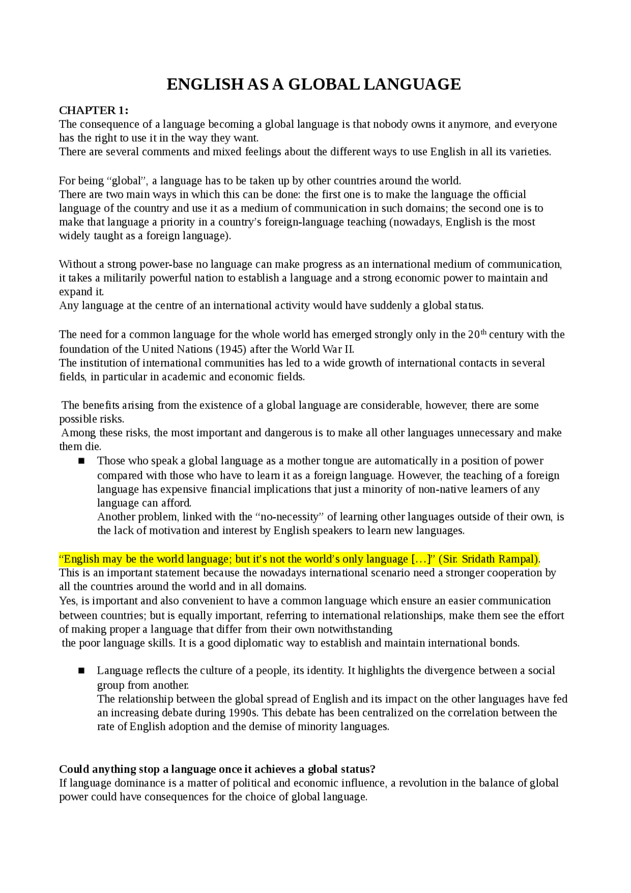 English as a global language - Docsity