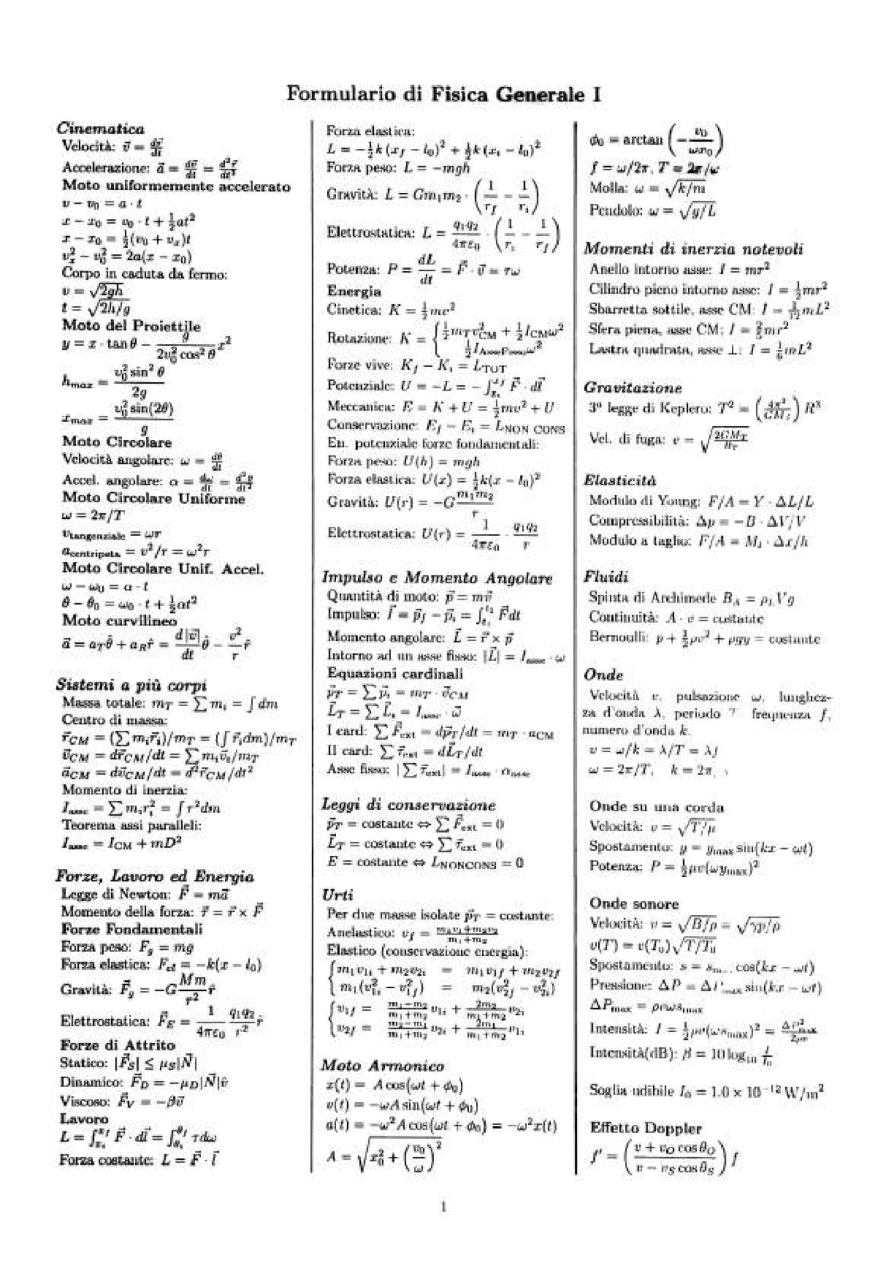 Teoria Formule Esercizi Di Fisica Generale Docsity