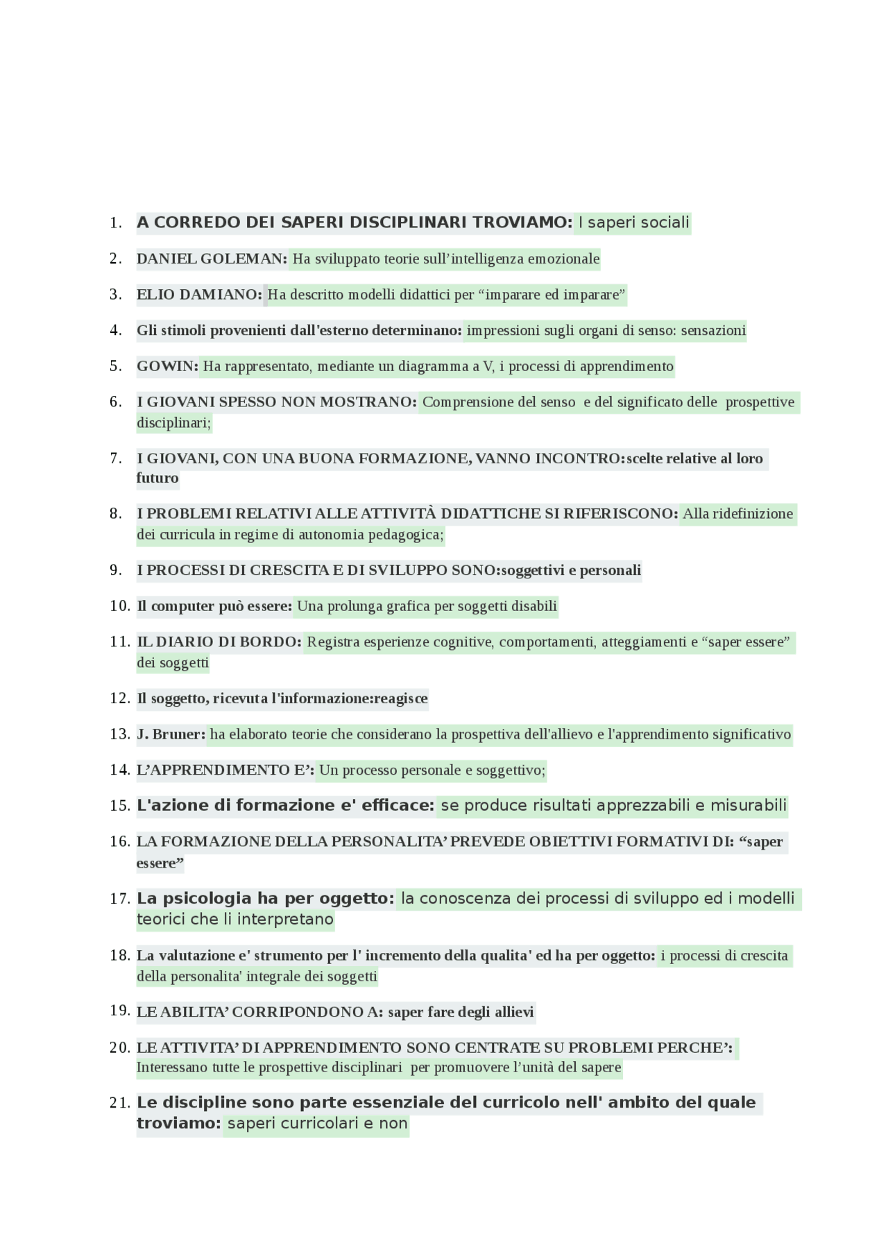 Psicologia Generale 24 Cfu Test Risposte Esatte Docsity