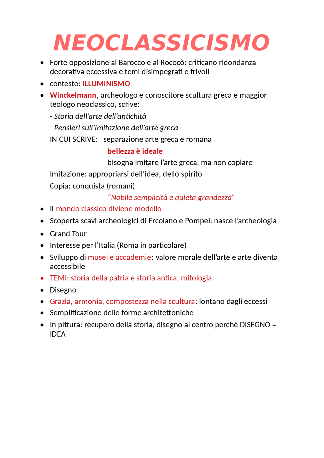 Il neoclassicismo in storia dell'arte | Schemi e mappe concettuali di ...
