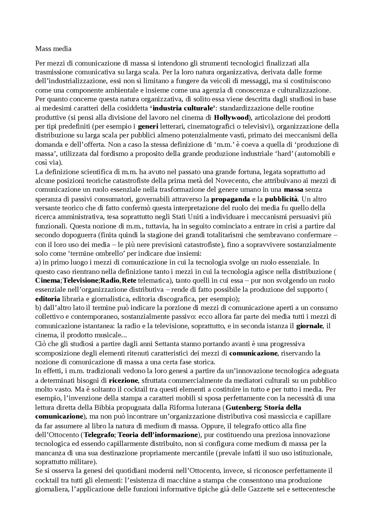 Mass Media I Mezzi Di Comunicazione Di Massa Docsity