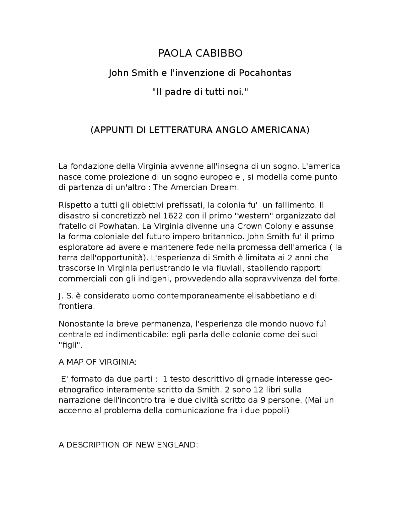 Paola Cabibbo - John Smith "Il padre di tutti noi" | Appunti di ...