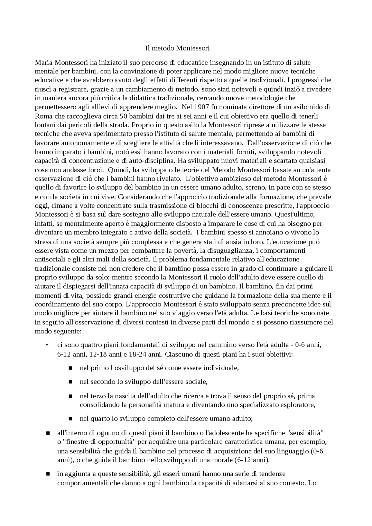Il Metodo Montessori Docsity