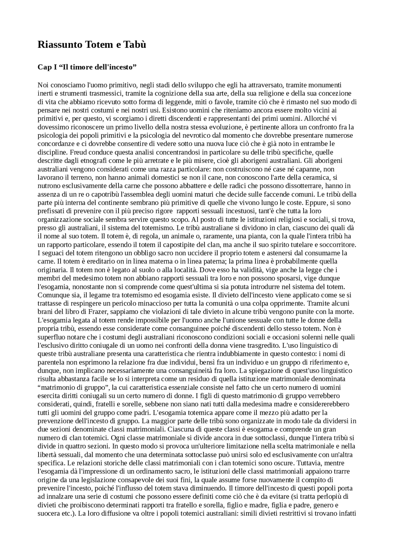 Riassunto Totem E Tabù Docsity