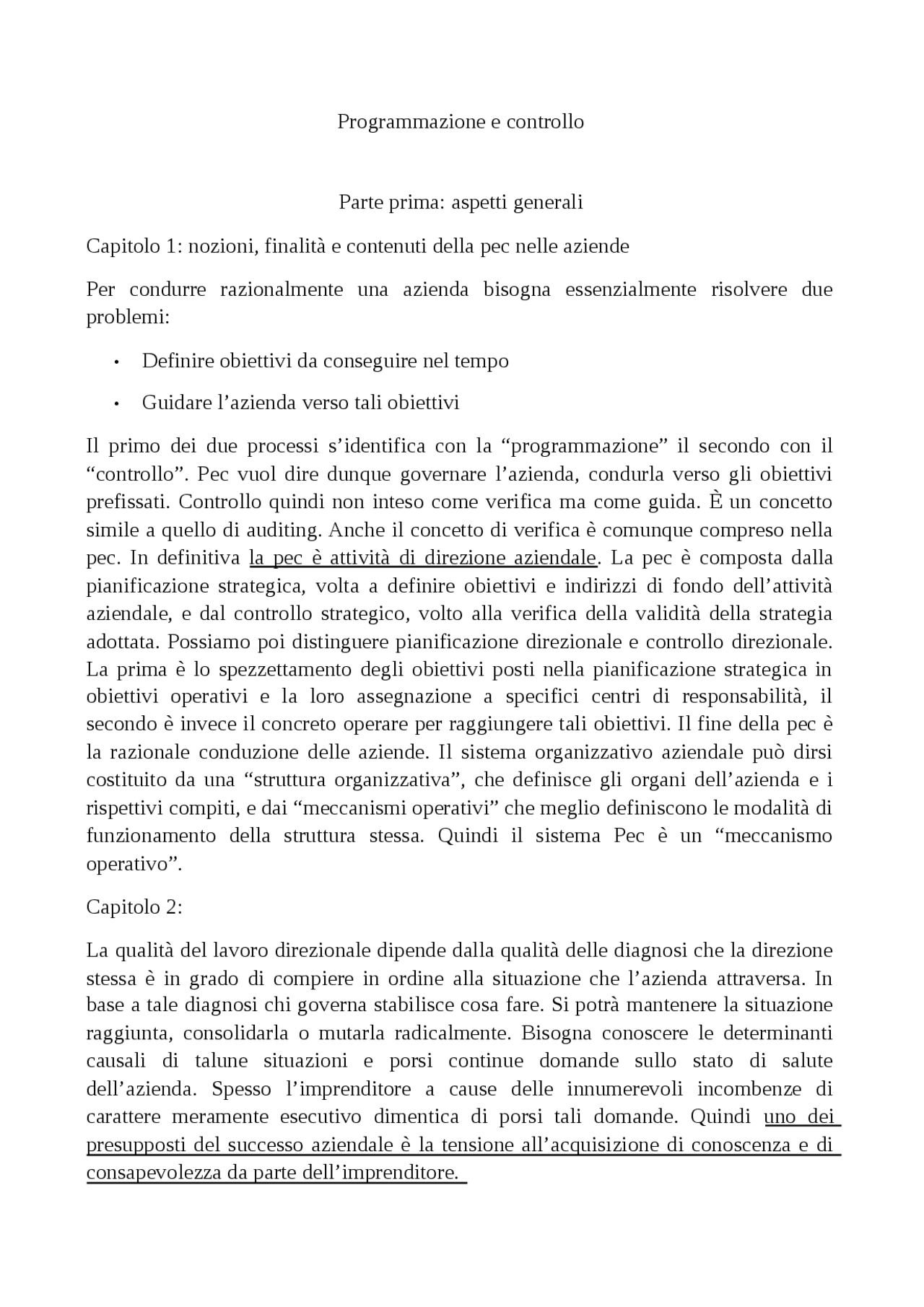 Riassunto Programmazione E Controllo Docsity