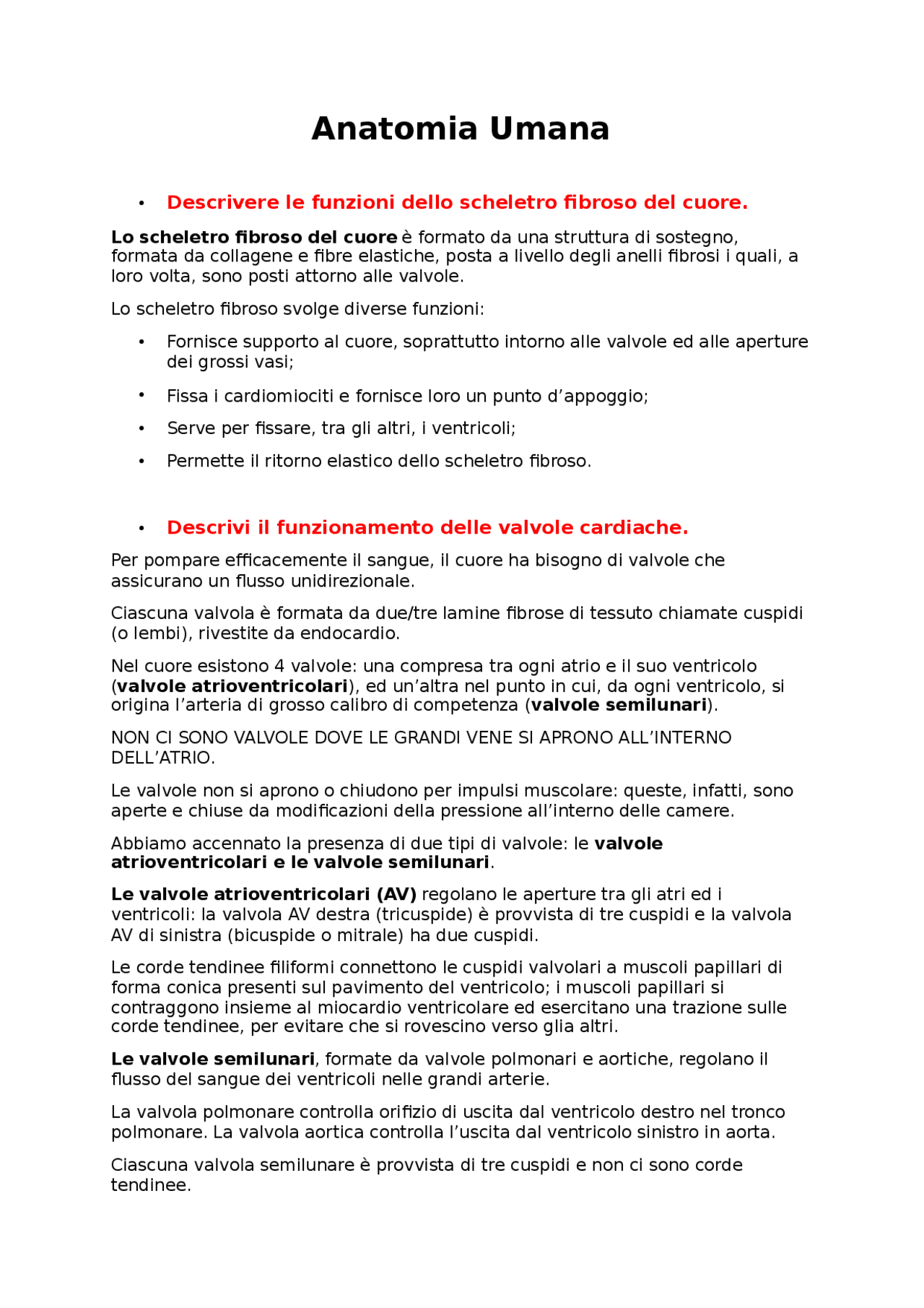 Anatomia Umana Domande Aperte Corrette Prof Macalluso Docsity