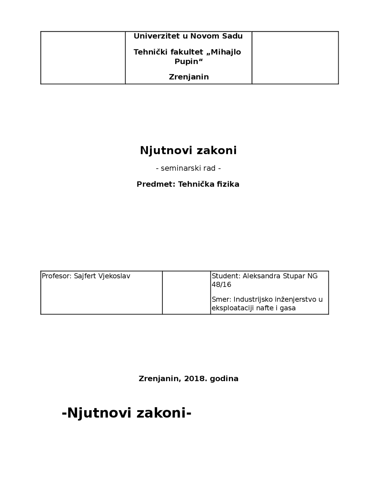 Seminarski Rad Njutnovi Zakoni Skripte Predlog Fizika Docsity